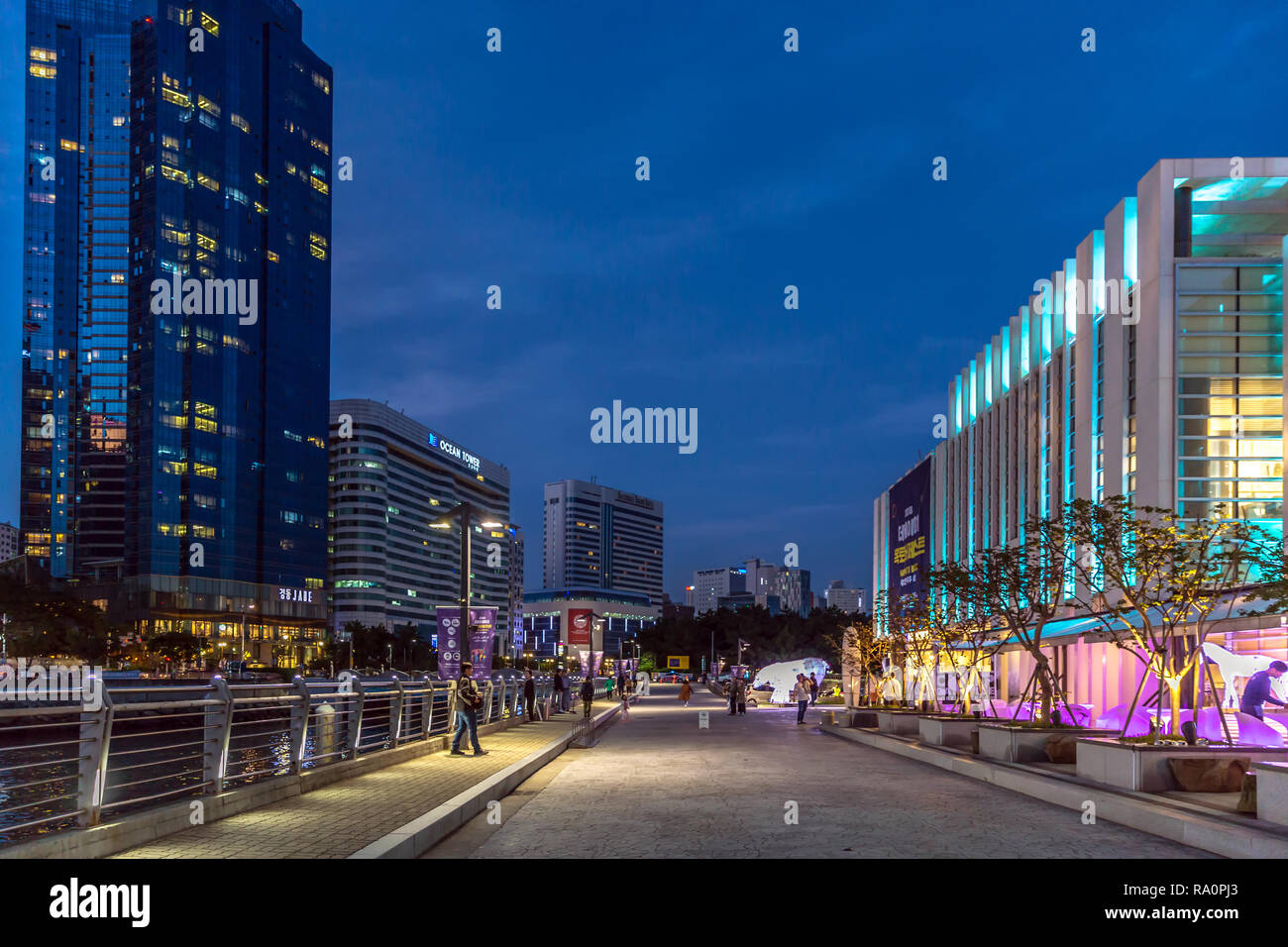 Busan, South Korea - Oct 3rd 2018 - A modern building with a restaurant ...