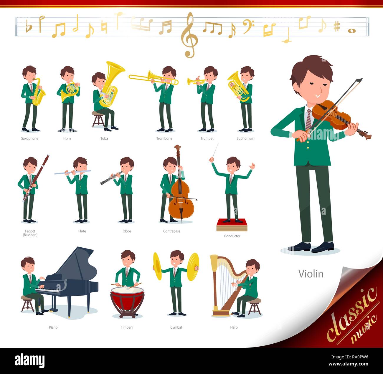 A set of school boy on classical music performances.There are actions ...