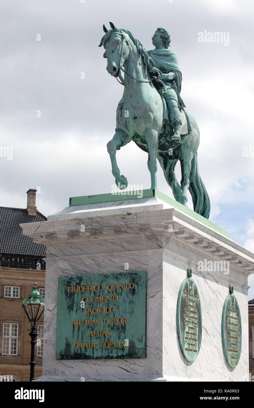 COPENHAGEN, DENMARK .statue of Frederick V in Copenhagen Stock Photo ...