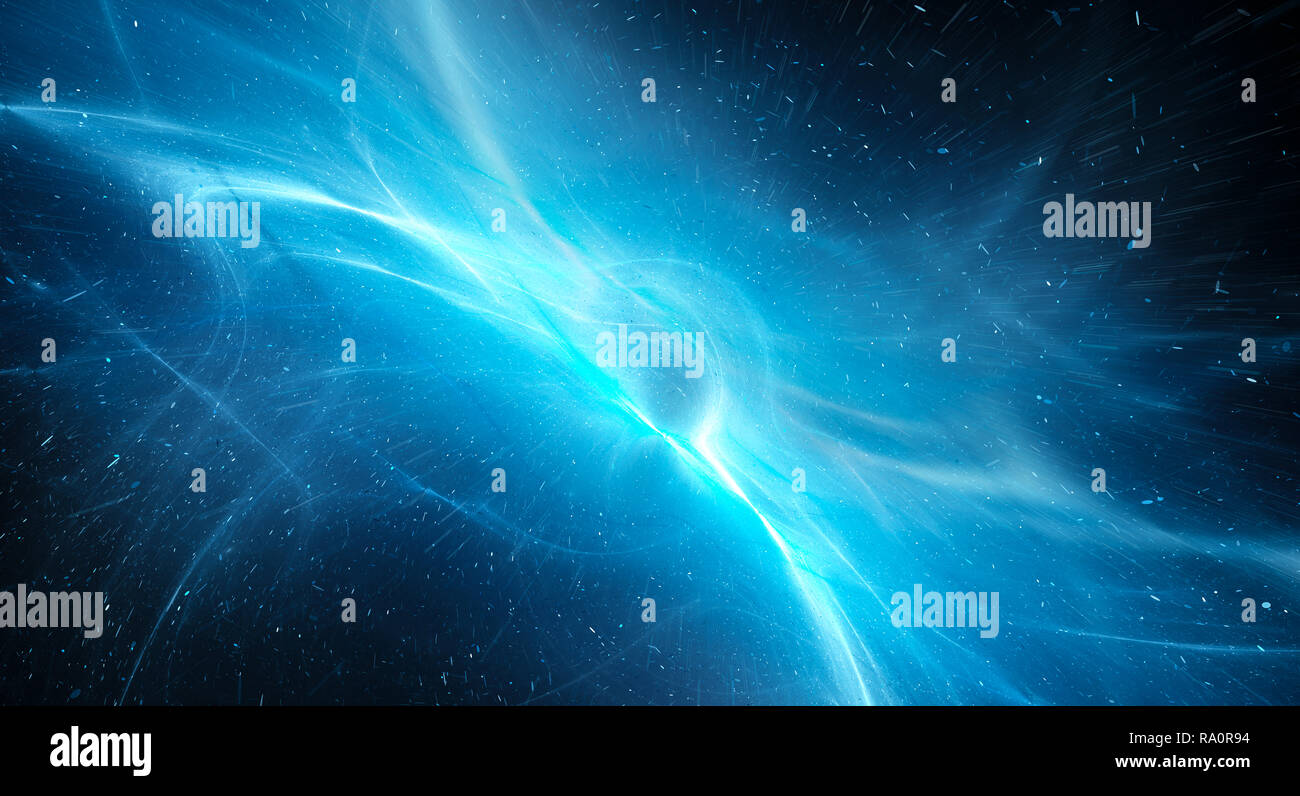 Blue glowing interstellar plasma field in deep space, computer ...