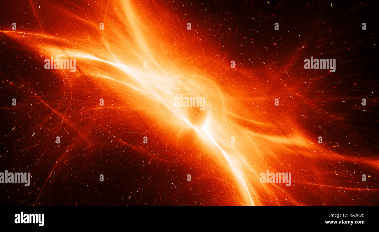 Fiery glowing interstellar plasma field in deep space, computer generated abstract background ...