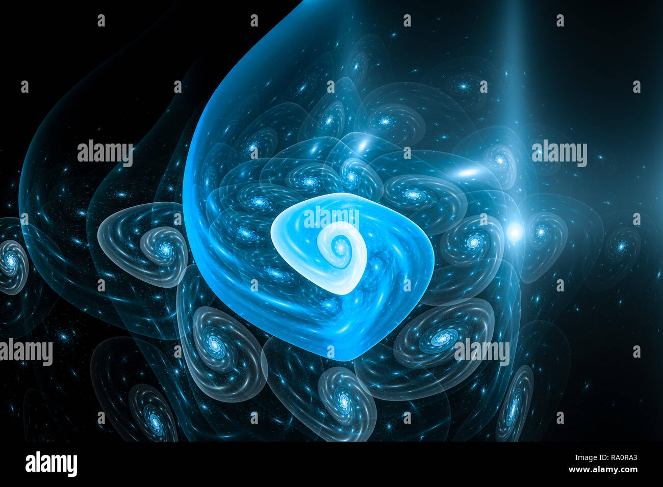 Blue glowing multiple fibonacci spirals in multiverse, golden ration ...