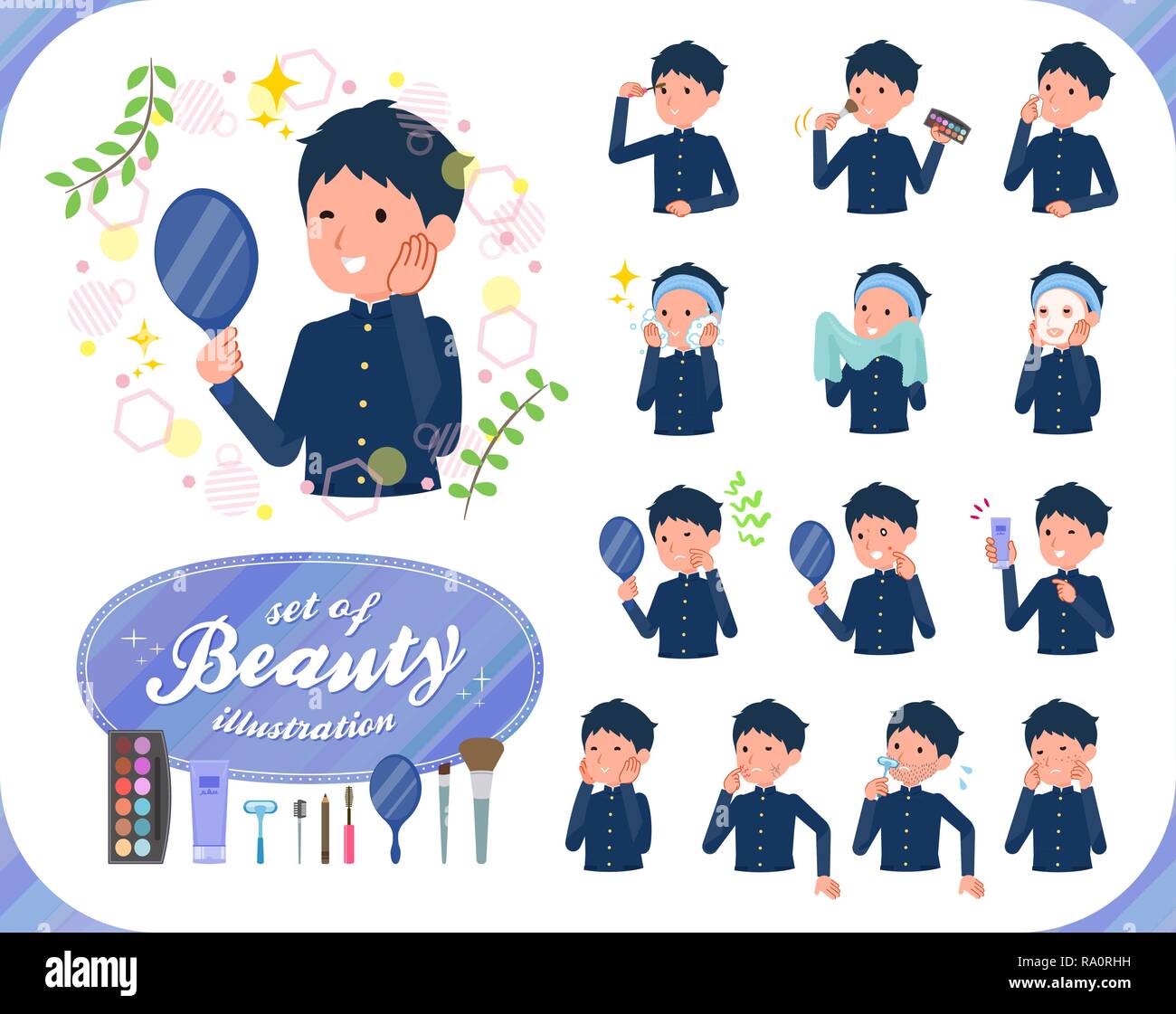 A set of school boy on beauty.There are various actions such as skin ...