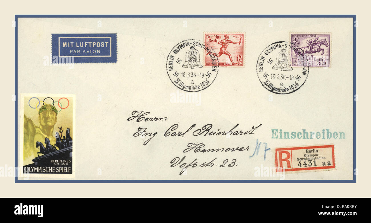 1936 Nazi Olympic Games First Day Cover Envelope with official Olympic ...