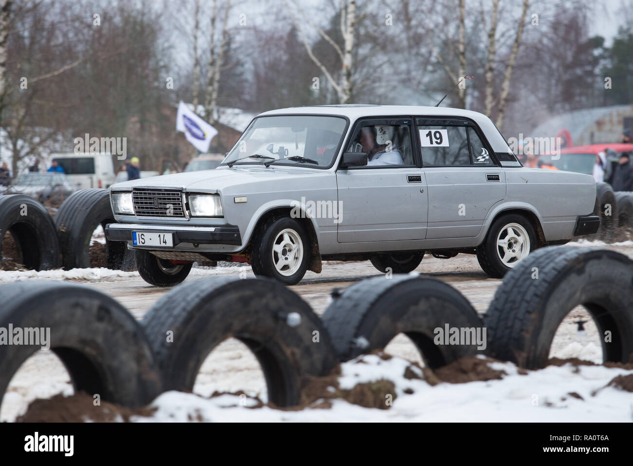 City Livi, Latvia. Winter autocross 2018, peoples and sport cars ...