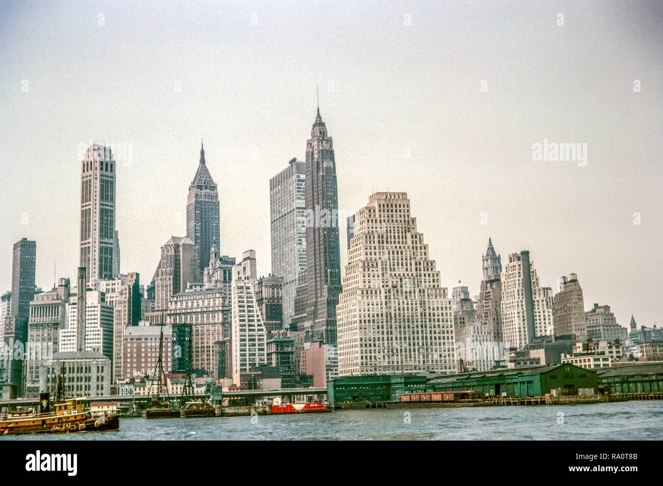 June 1964. View of Lower Manhattan from the bottom of the East River in ...