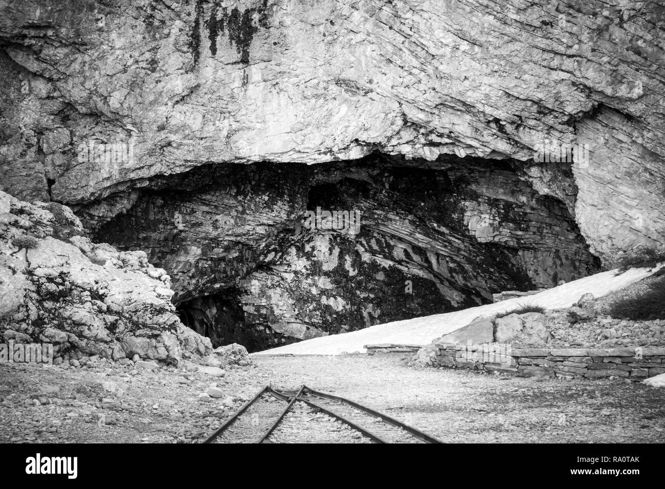 View of a track with mountain tunnel in background Crete Greece Europe ...