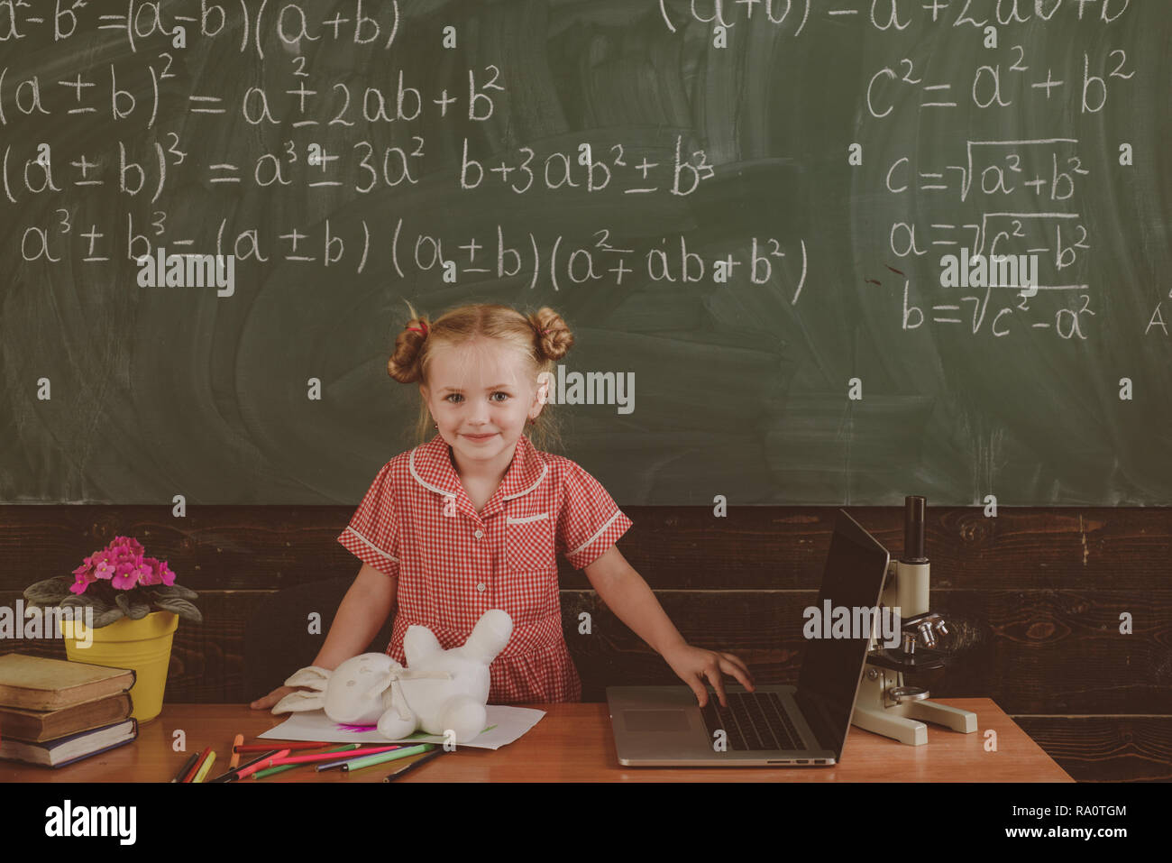 Genius child have lesson in mathematics. Genius pupil in school. Math ...