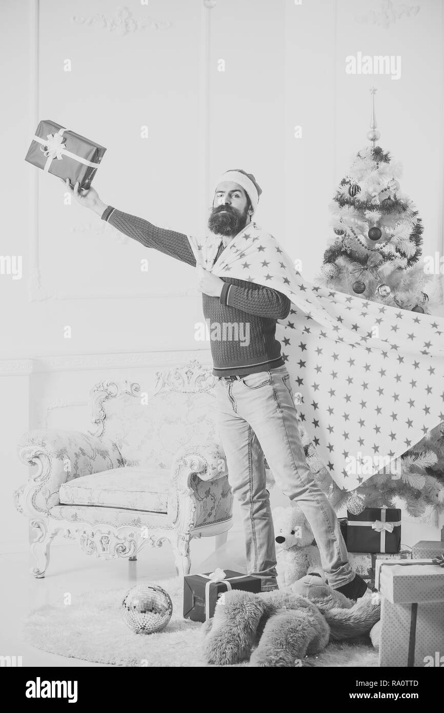 Christmas gift box bearded Black and White Stock Photos & Images - Alamy