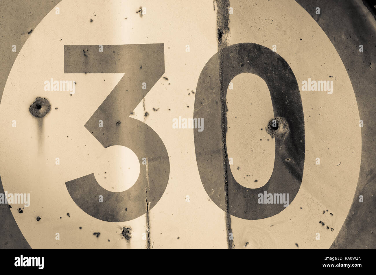 Old speed limit traffic sign, 30 Stock Photo - Alamy