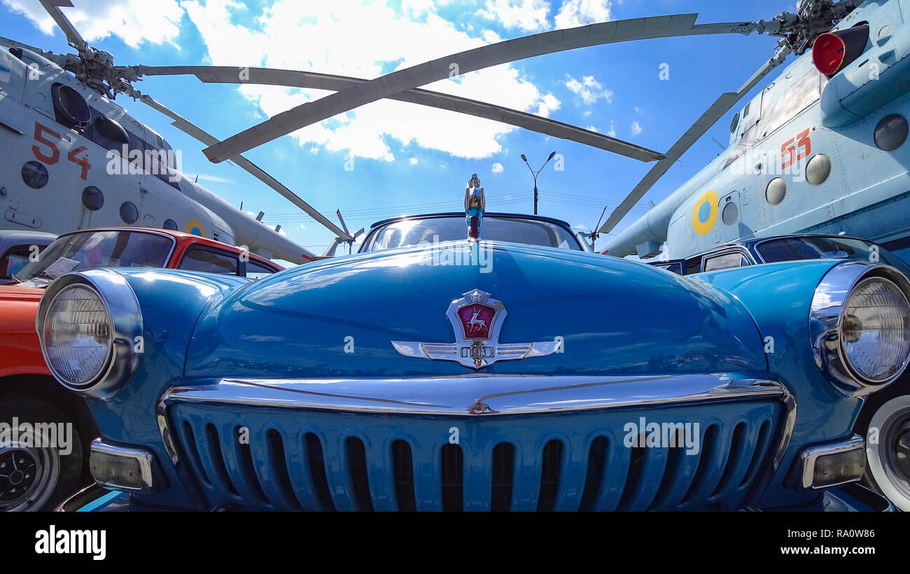 KYIV, UKRAINE - APRIL 28, 2018: Wide shot of front part of old vintage ...