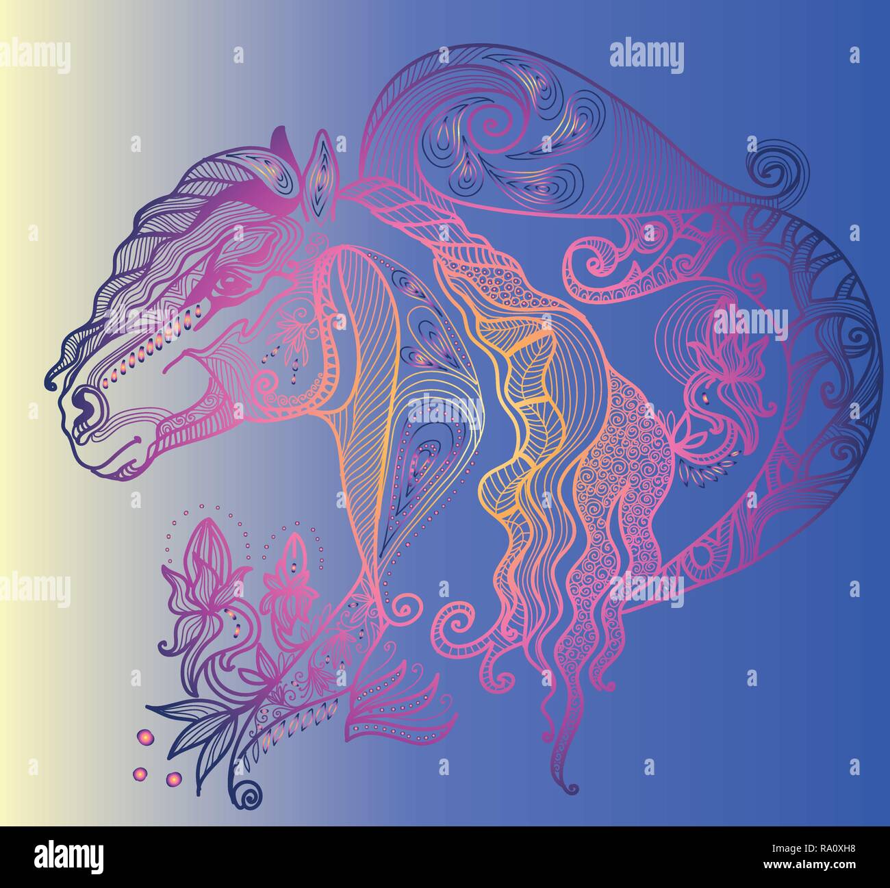 Vector hand drawing illustration zentangle horse in different colors ...