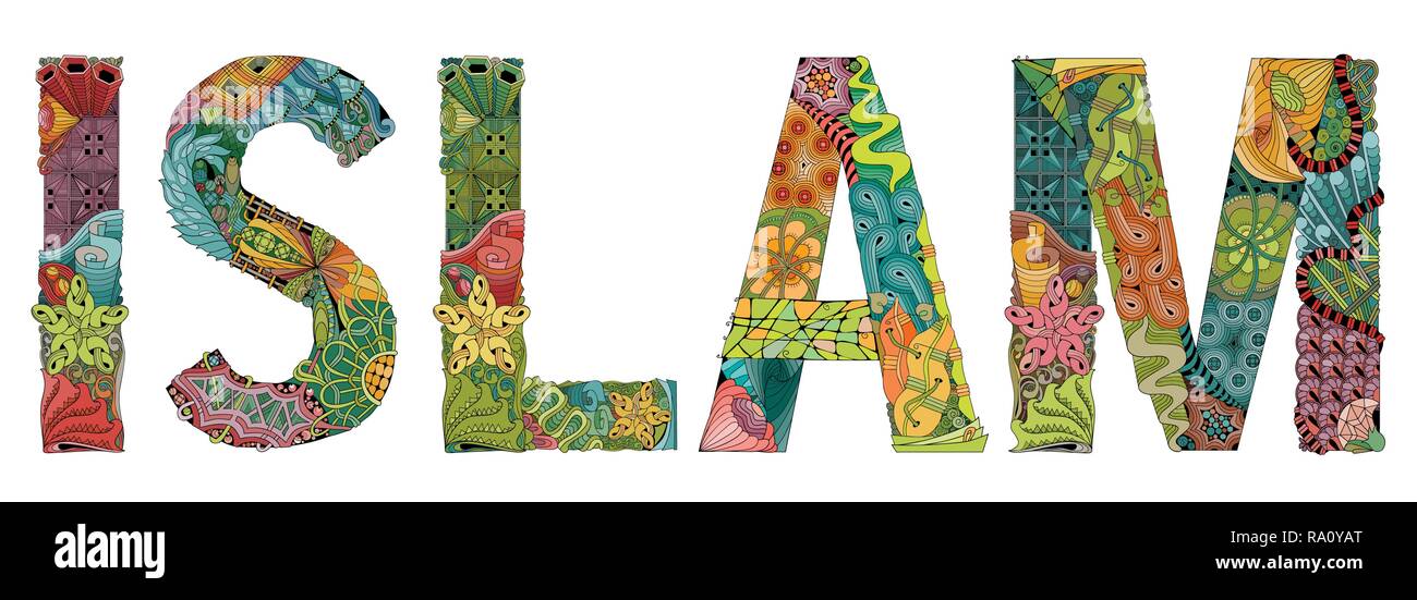 Hand-painted art design. Hand drawn illustration word ISLAM for t-shirt ...
