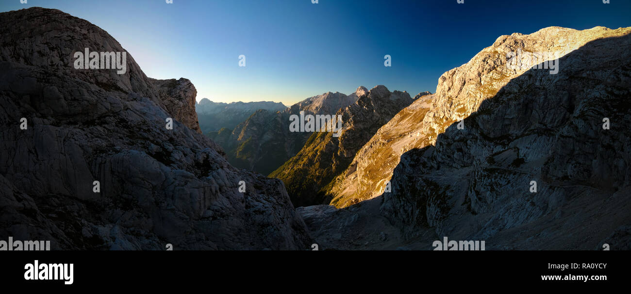 Sunset panorama view to Triglav peak, Slovenia Stock Photo - Alamy
