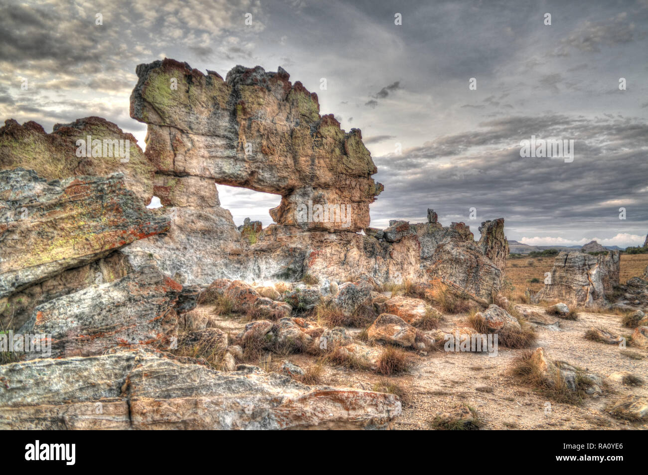 Abstract Rock formation aka window at Isalo national park at sunset in ...