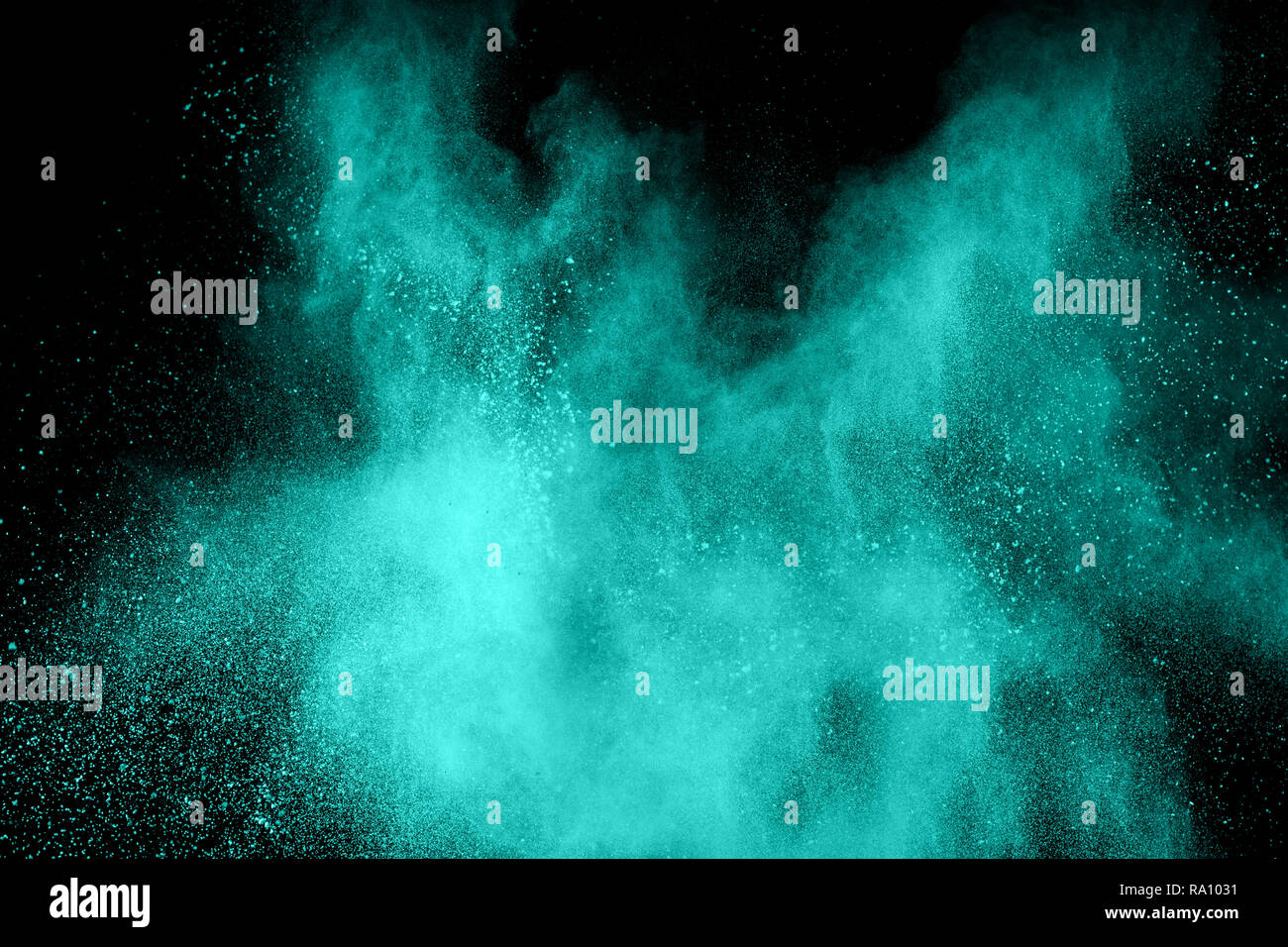 Green color powder explosion cloud isolated on black background Stock ...