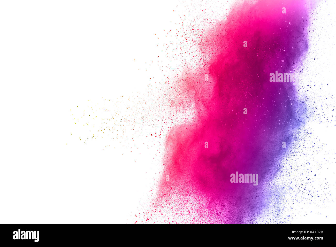Pink color powder explosion on white background Stock Photo - Alamy