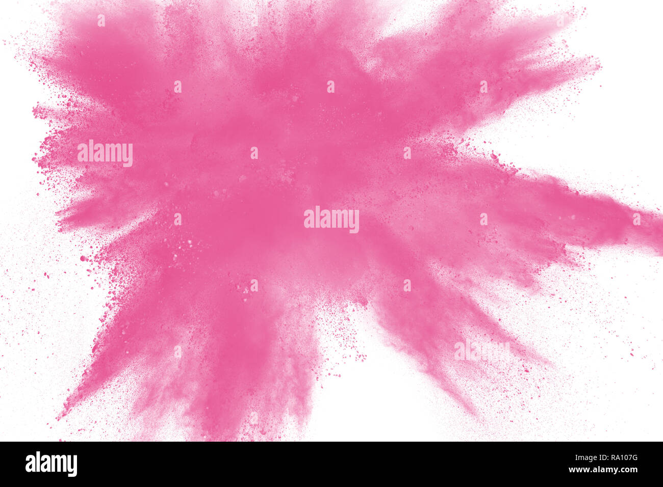 Pink color powder explosion on white background Stock Photo - Alamy