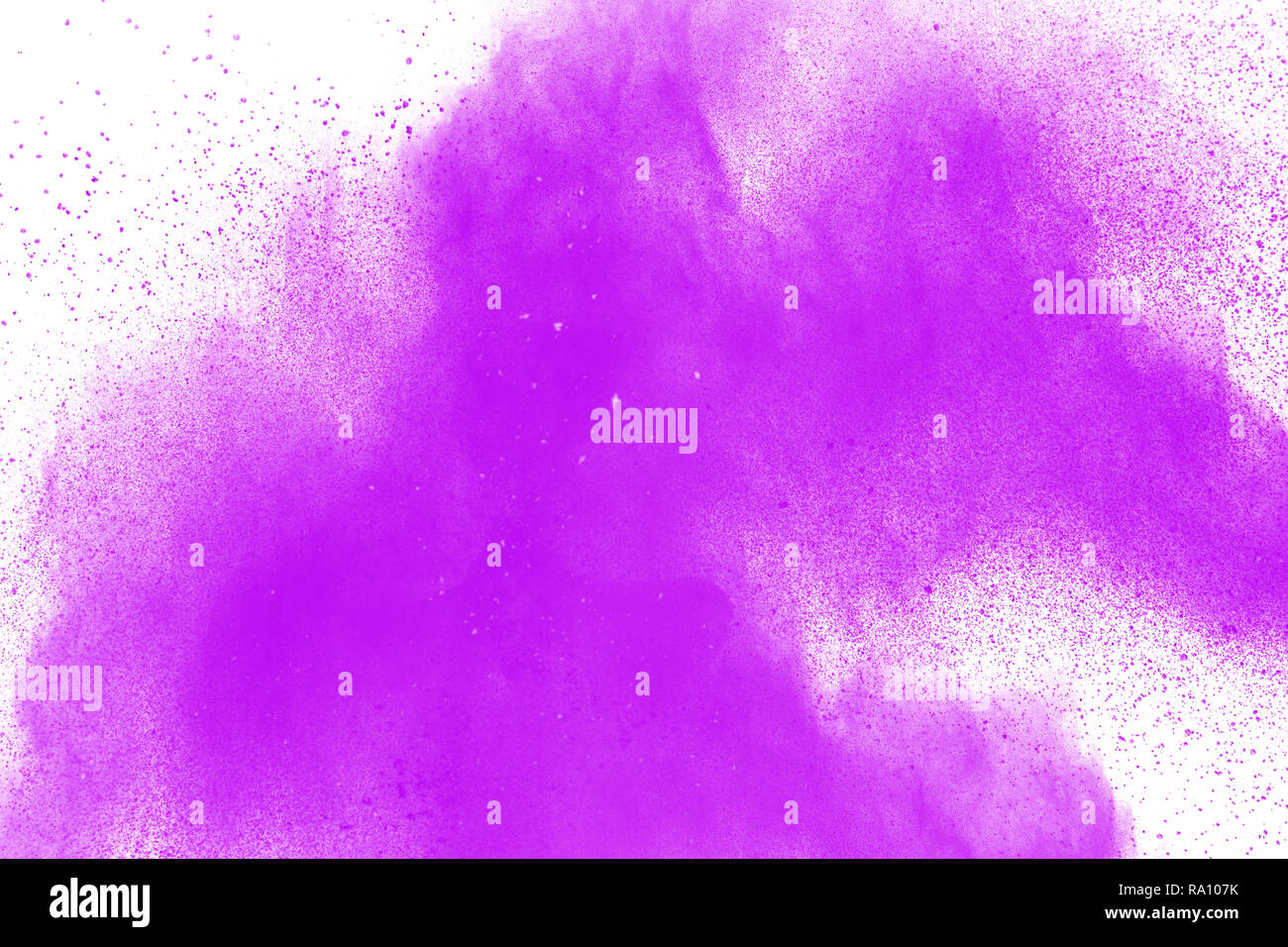 Abstract purple powder explosion on white background. Freeze motion of ...