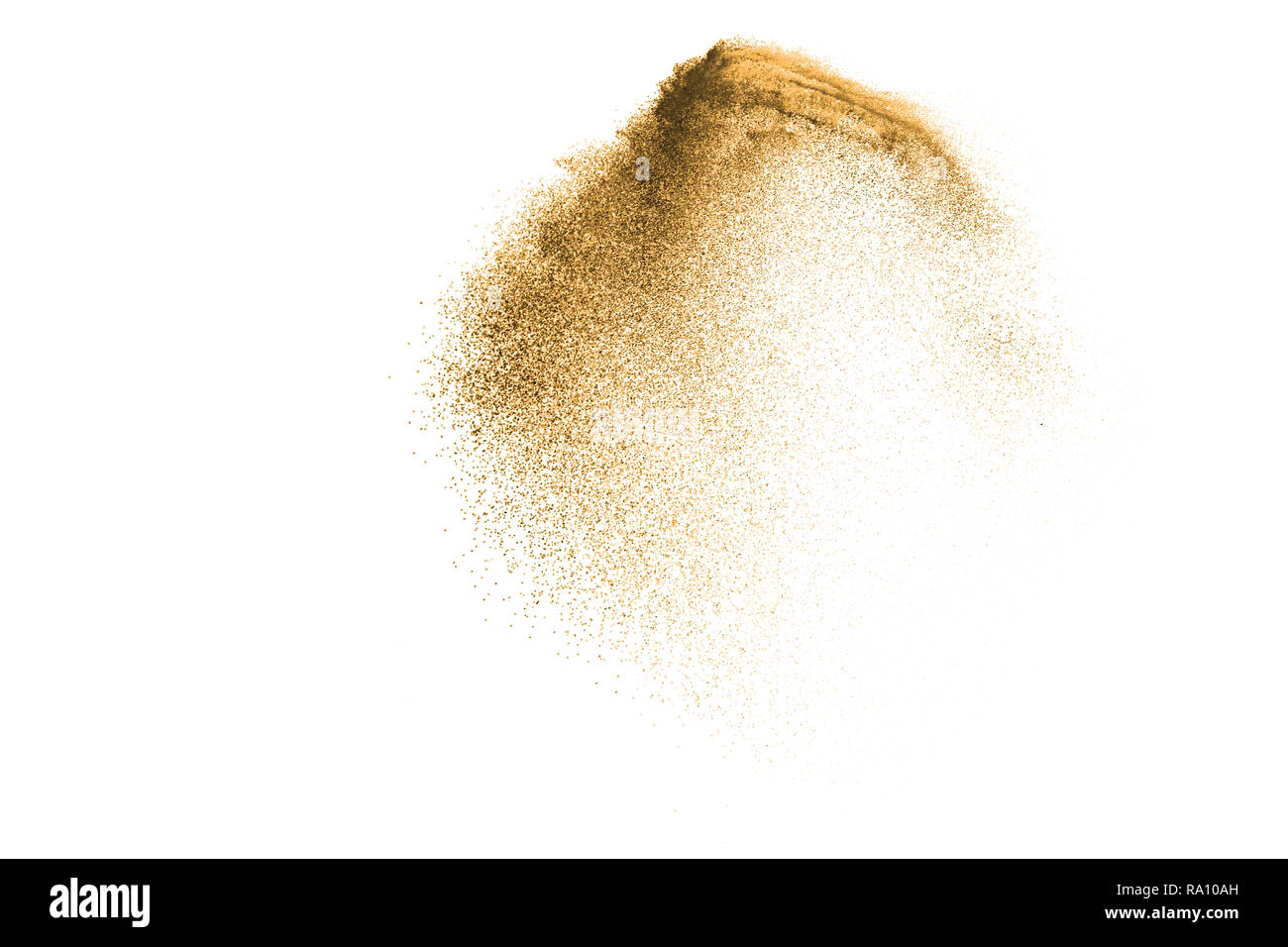 Golden sand explosion isolated on black background. Abstract sand cloud ...