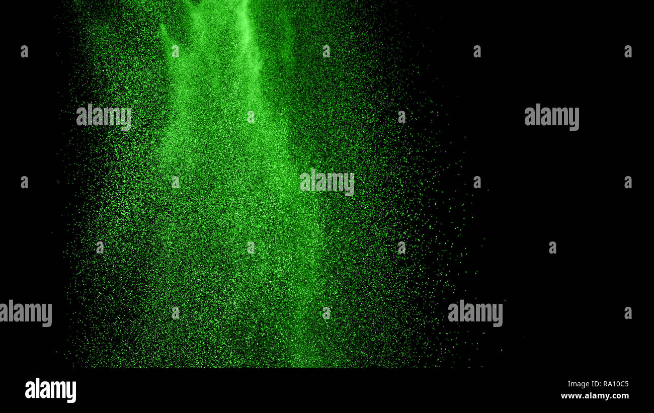 Abstract green powder explosion on black background. Abstract green ...