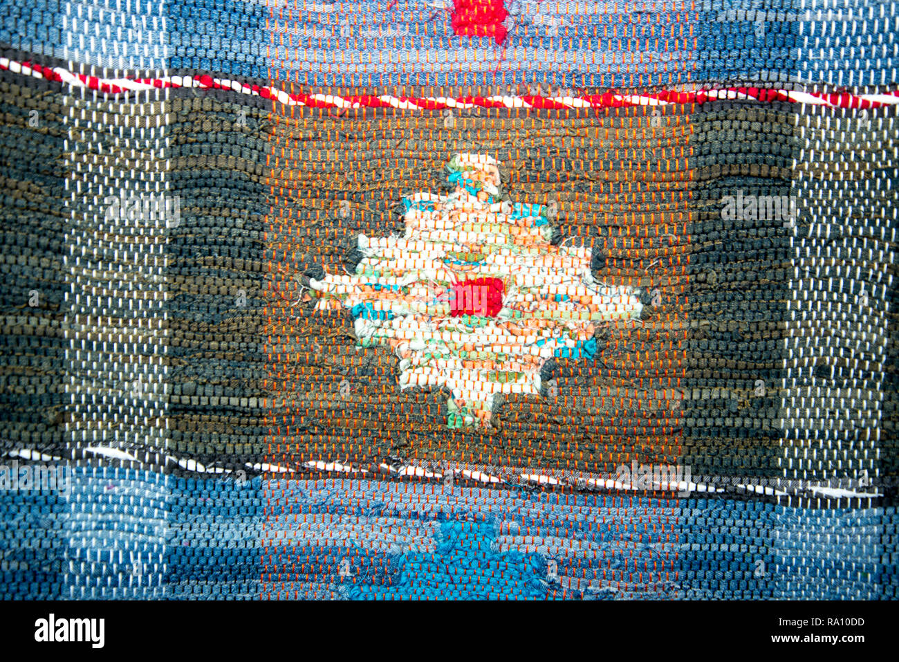 Texture of multi-colored homespun rug. Traditional rustic very long ...