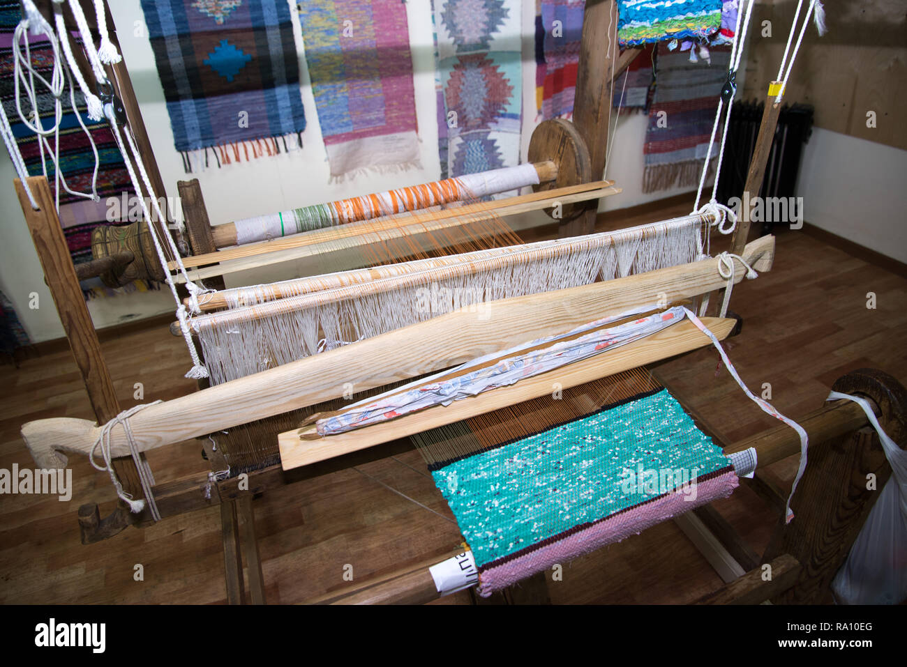Traditional rustic loom. Russia Ural Stock Photo - Alamy