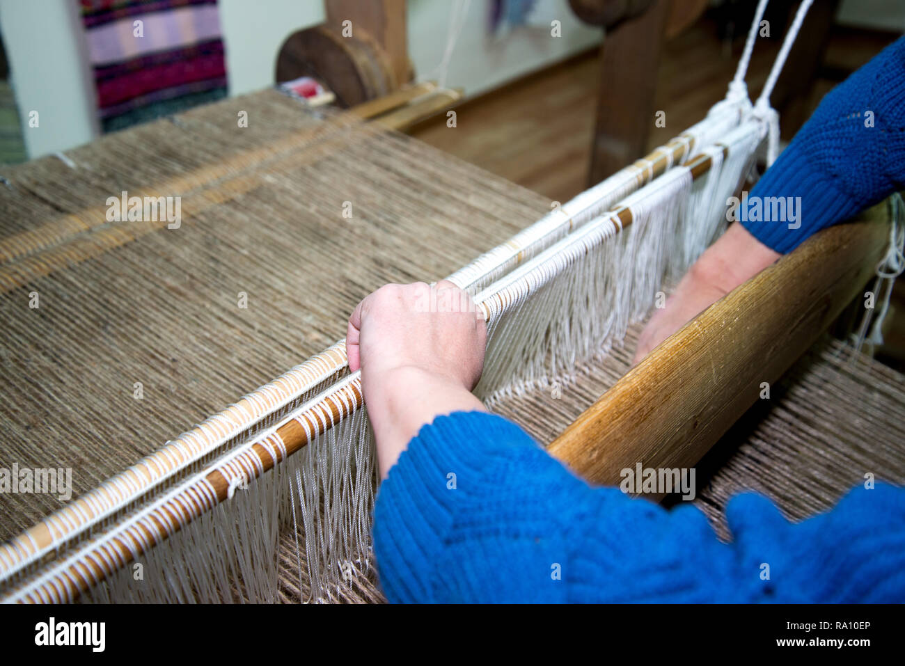 Traditional rustic loom. Russia Ural Stock Photo - Alamy
