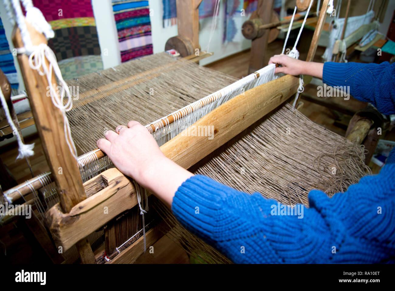 Traditional rustic loom. Russia Ural Stock Photo - Alamy