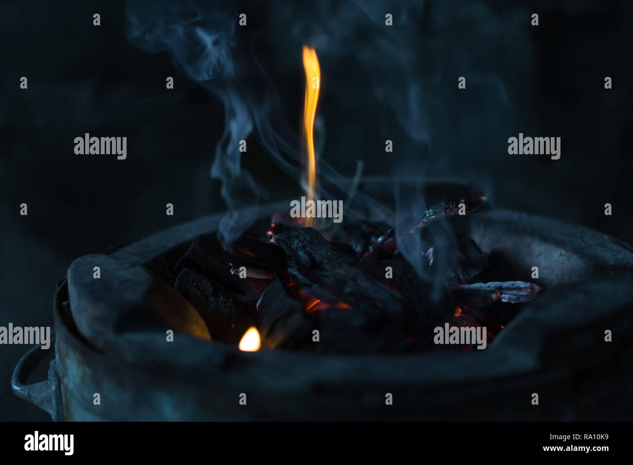 The flames are burning in the furnace. Blazing flames flare in the ...