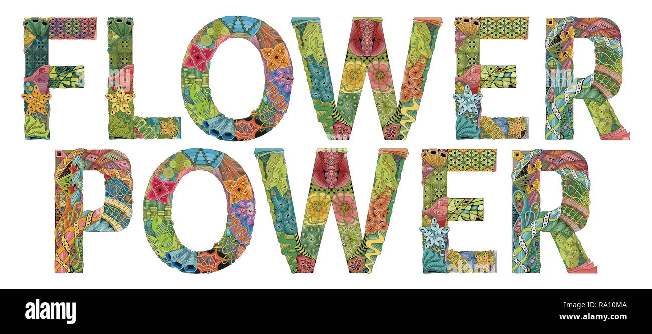 Hand-painted art design. Hand drawn illustration word FLOWER POWER for ...