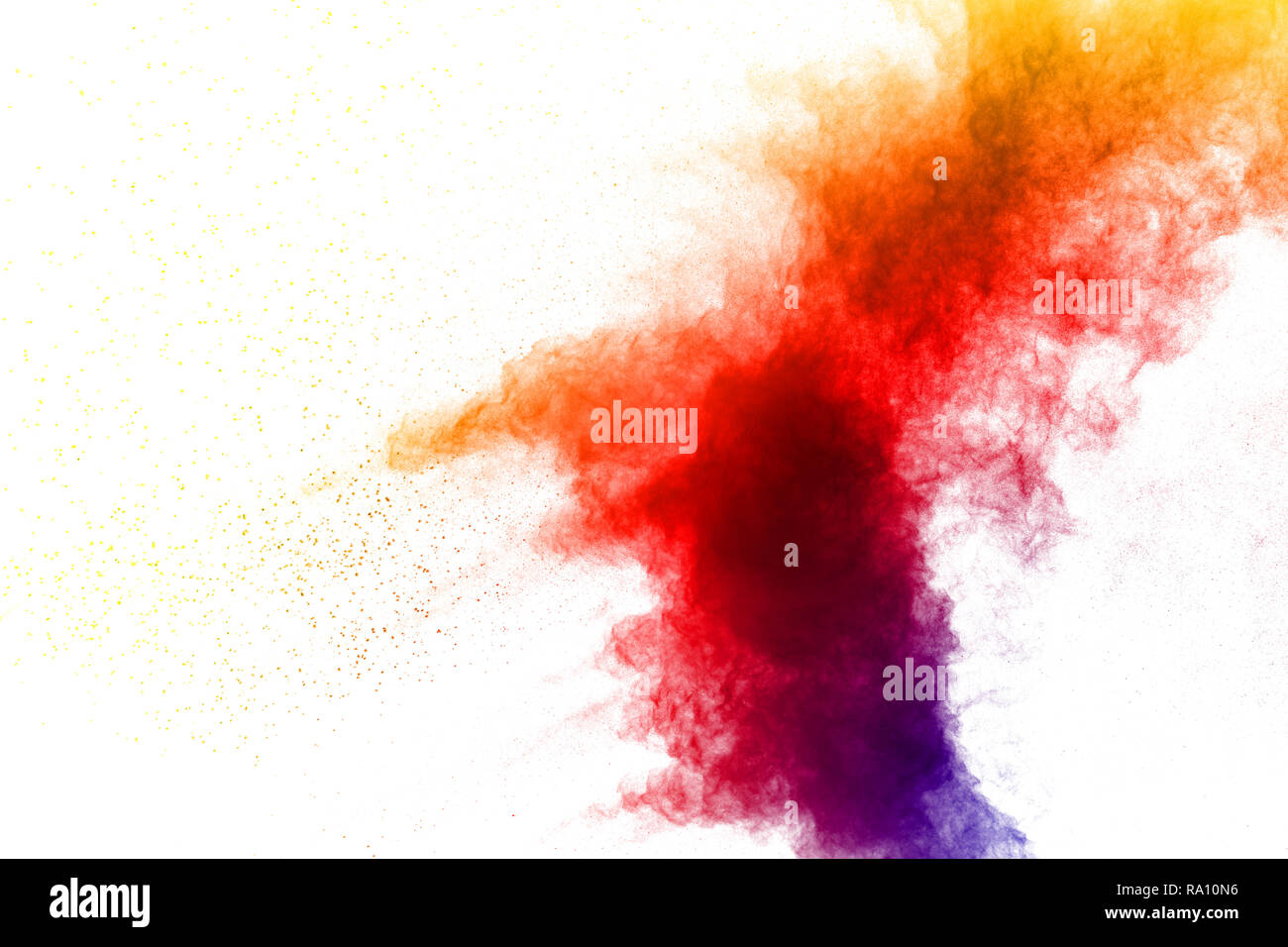 Color dust splash cloud on white background. Launched color powder ...