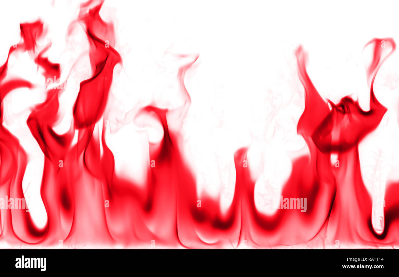Close-up red color detail fire textured background. Fire flame on white ...