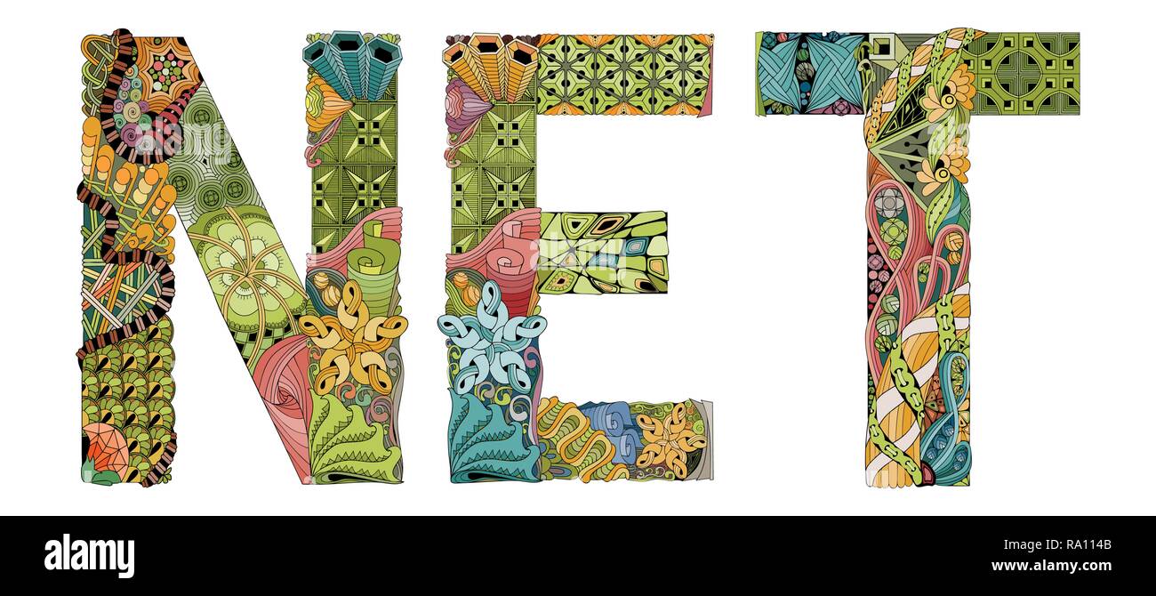 Hand-painted art design. Hand drawn illustration word NET for t-shirt ...