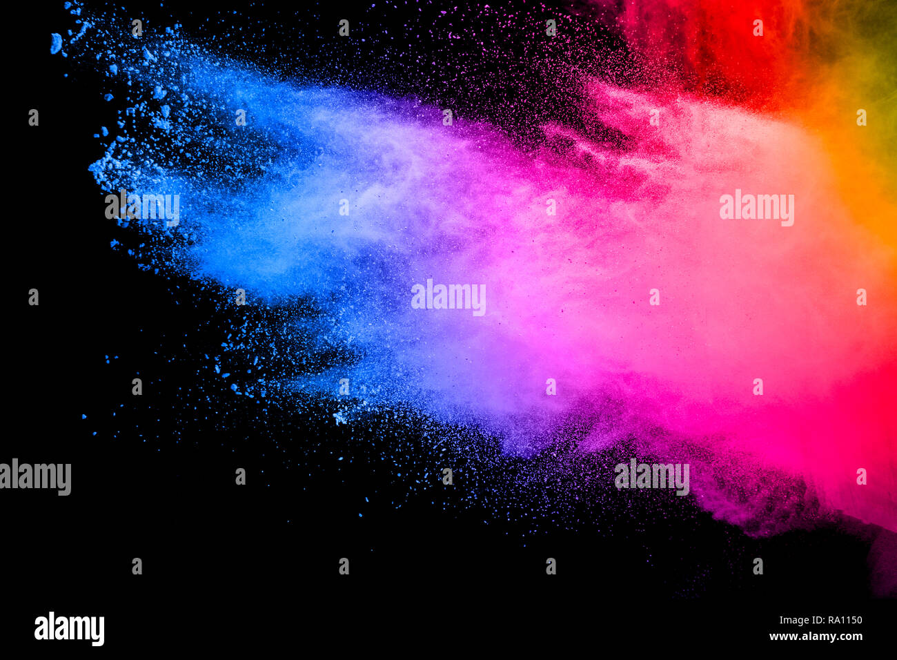 Multicolored particles explosion on white background. Colorful dust ...