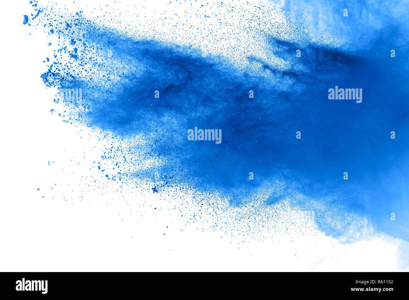 Bizarre forms of blue powder explode cloud on background. Launched blue ...