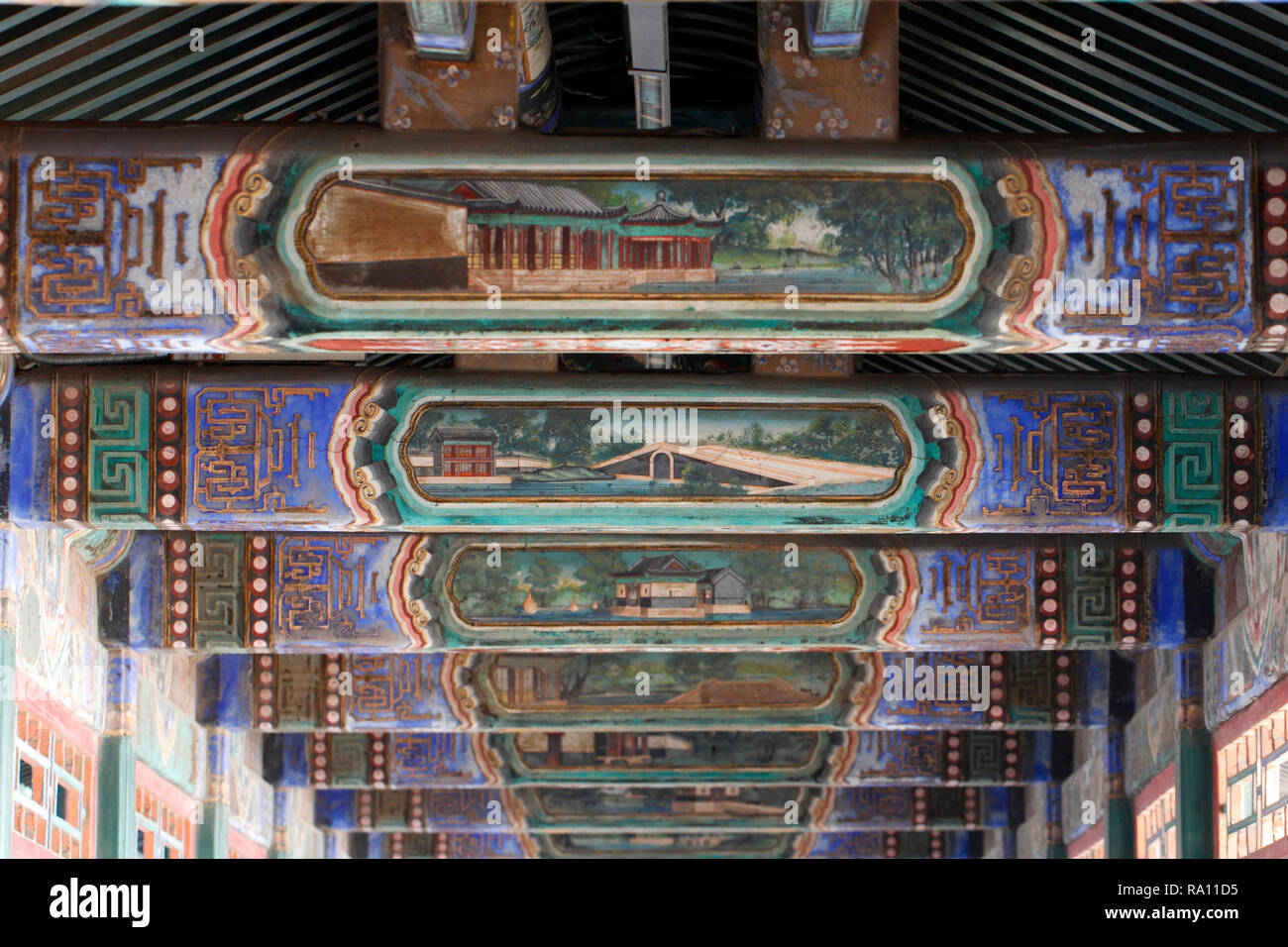 Interior of the Long Corridor with highly decorated painted ceiling ...