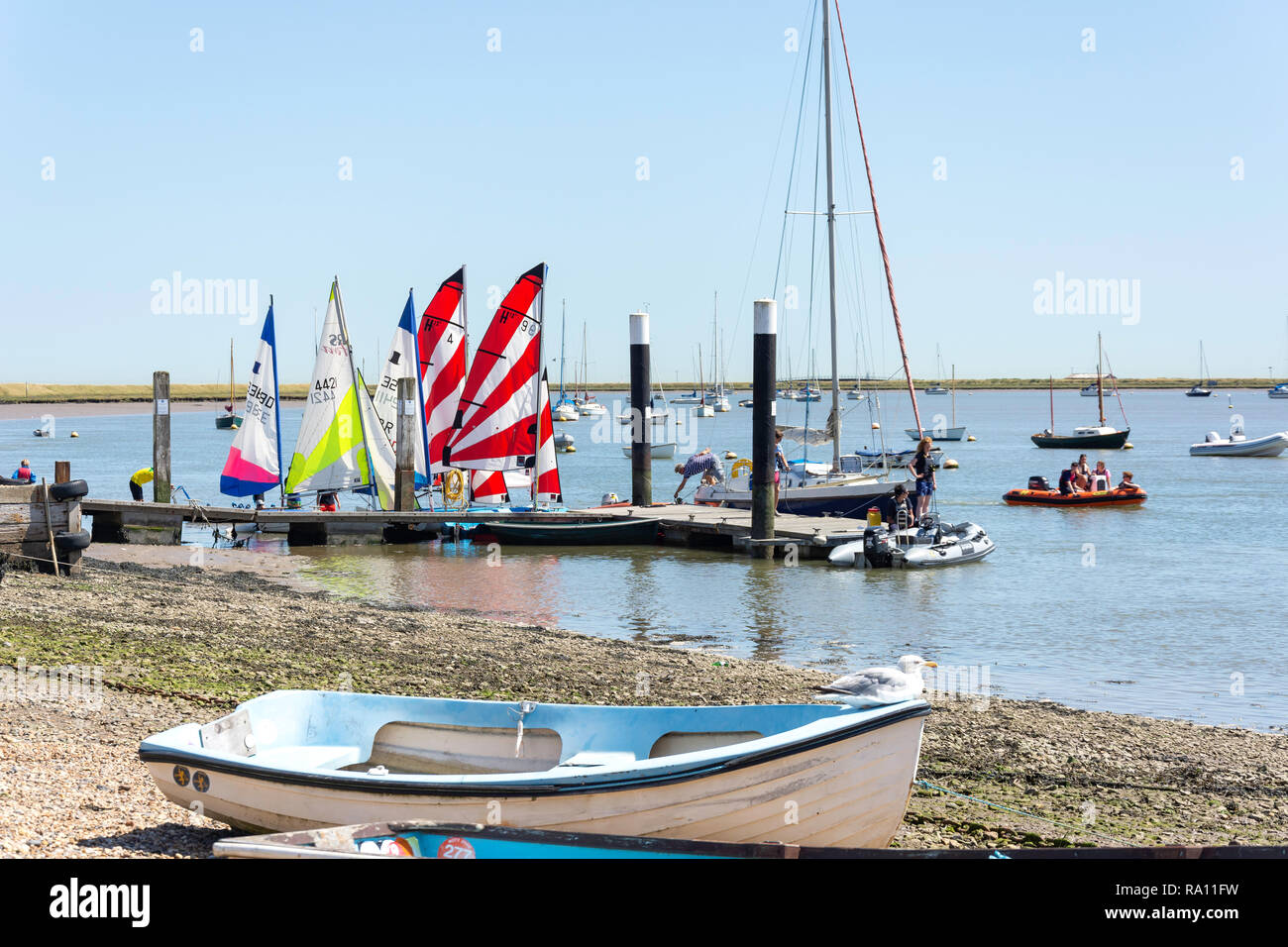 Beach and jetty on Orford Quay, Orford, Suffolk, England, United ...