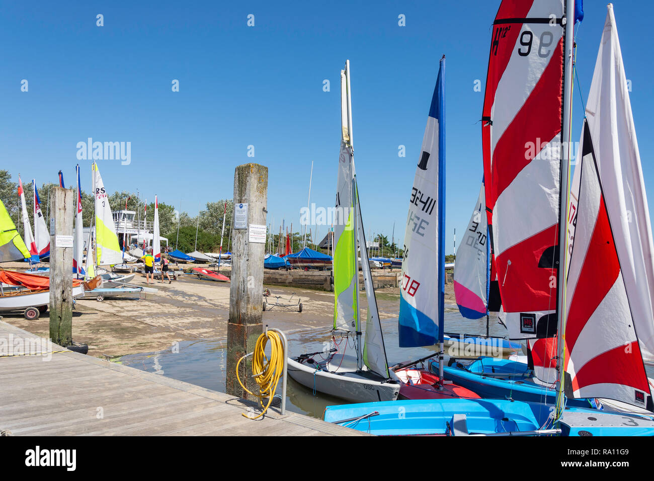 Moored yachts on Orford Quay, Orford, Suffolk, England, United Kingdom ...