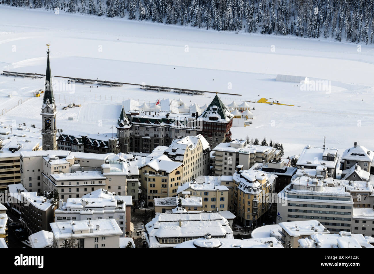 Skyline of St.Moritz from the ski slopes at Piz Nair, 3057m/10,000ft in ...