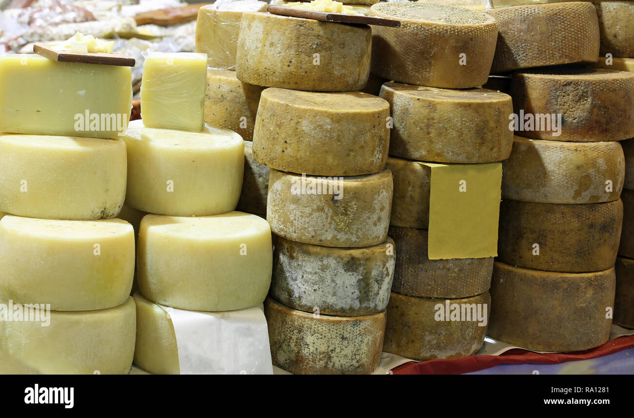 round shaped cheese made with fresh milk of goat and sheep in the ...