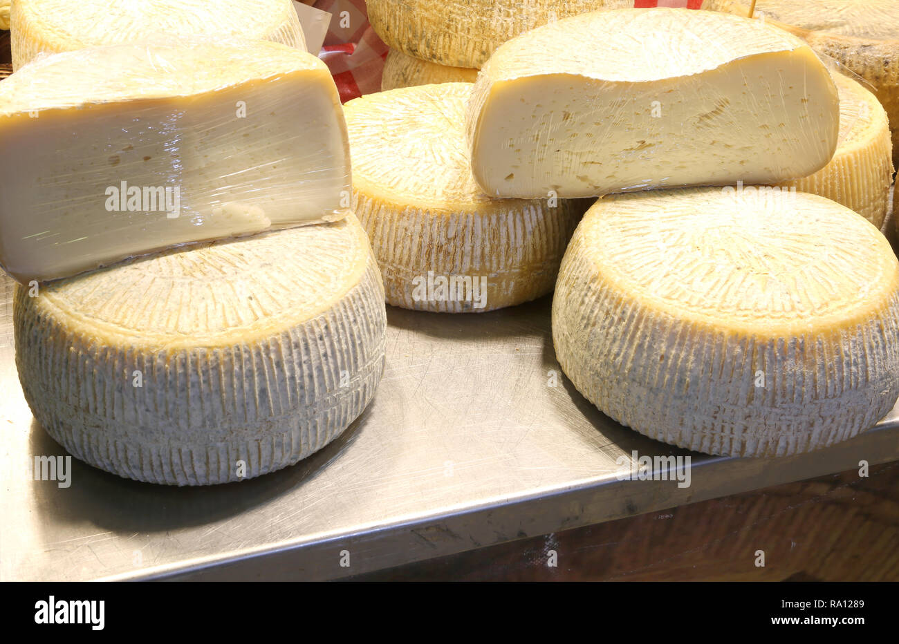 fresh round shaped cheese made with fresh milk of goat and sheep in the ...