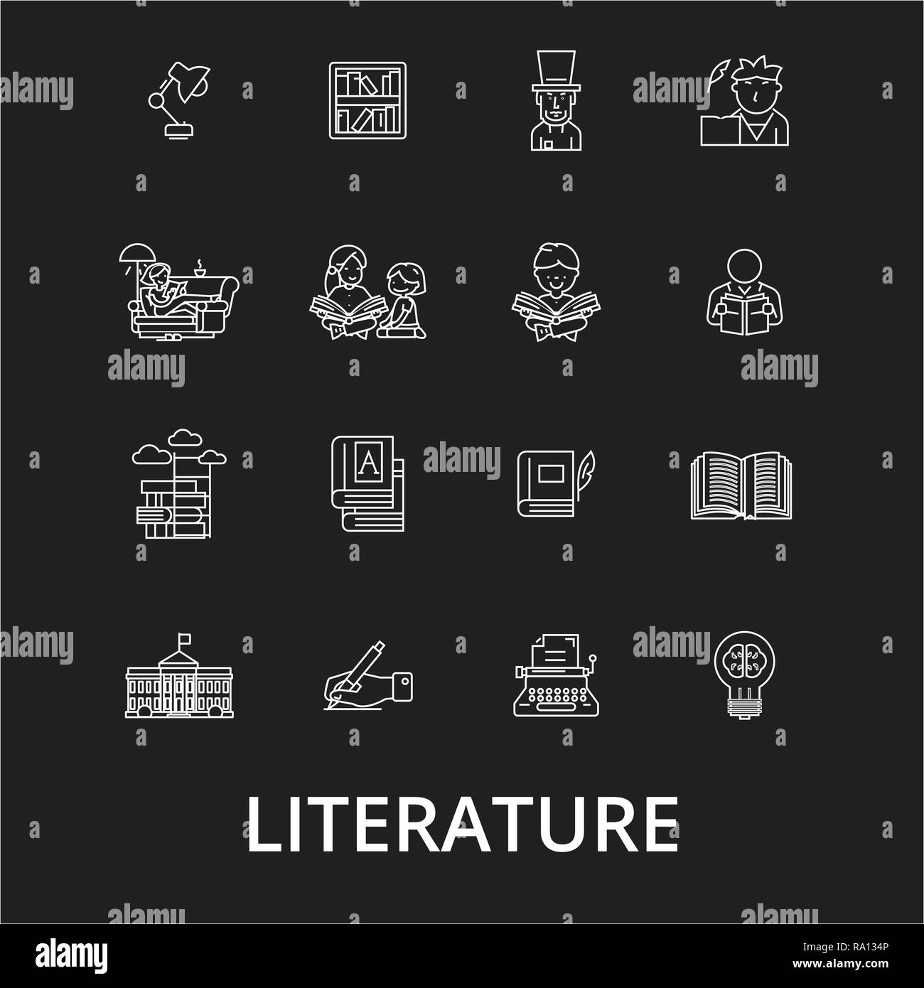 Literature editable line icons vector set on black background ...
