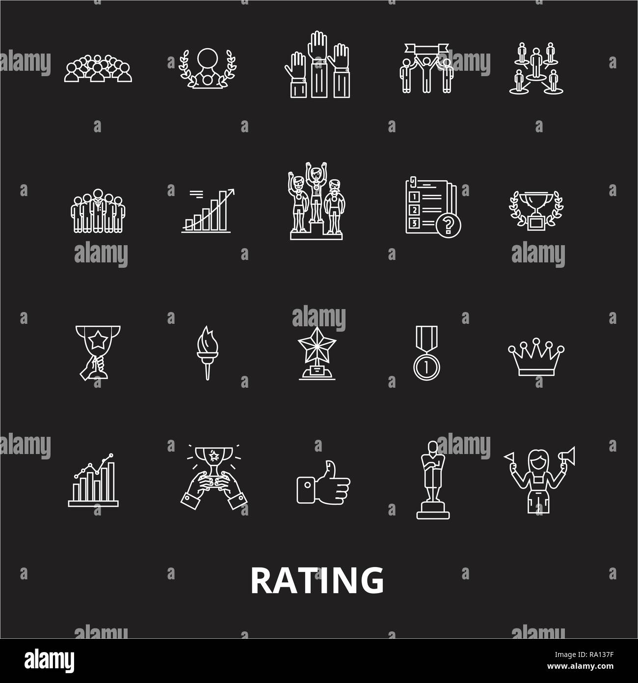 Ratings editable line icons vector set on black background. Ratings ...