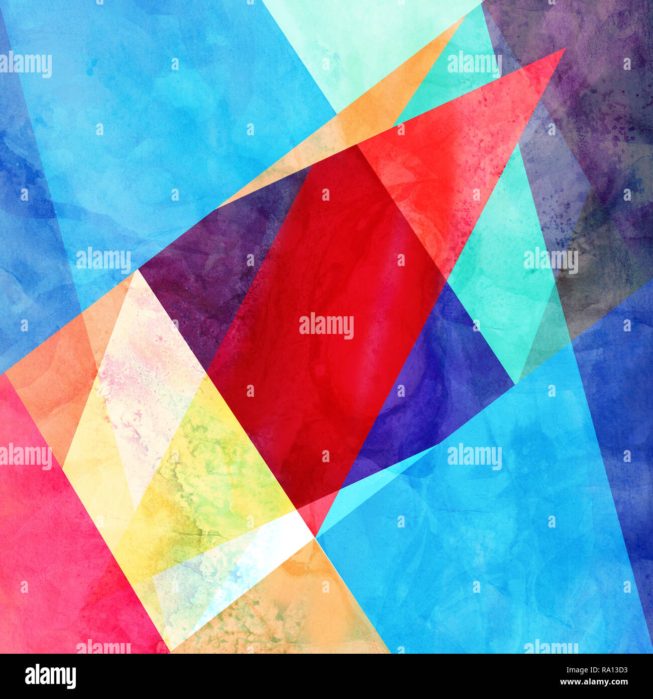 Abstract watercolor background with geometric color objects and ...