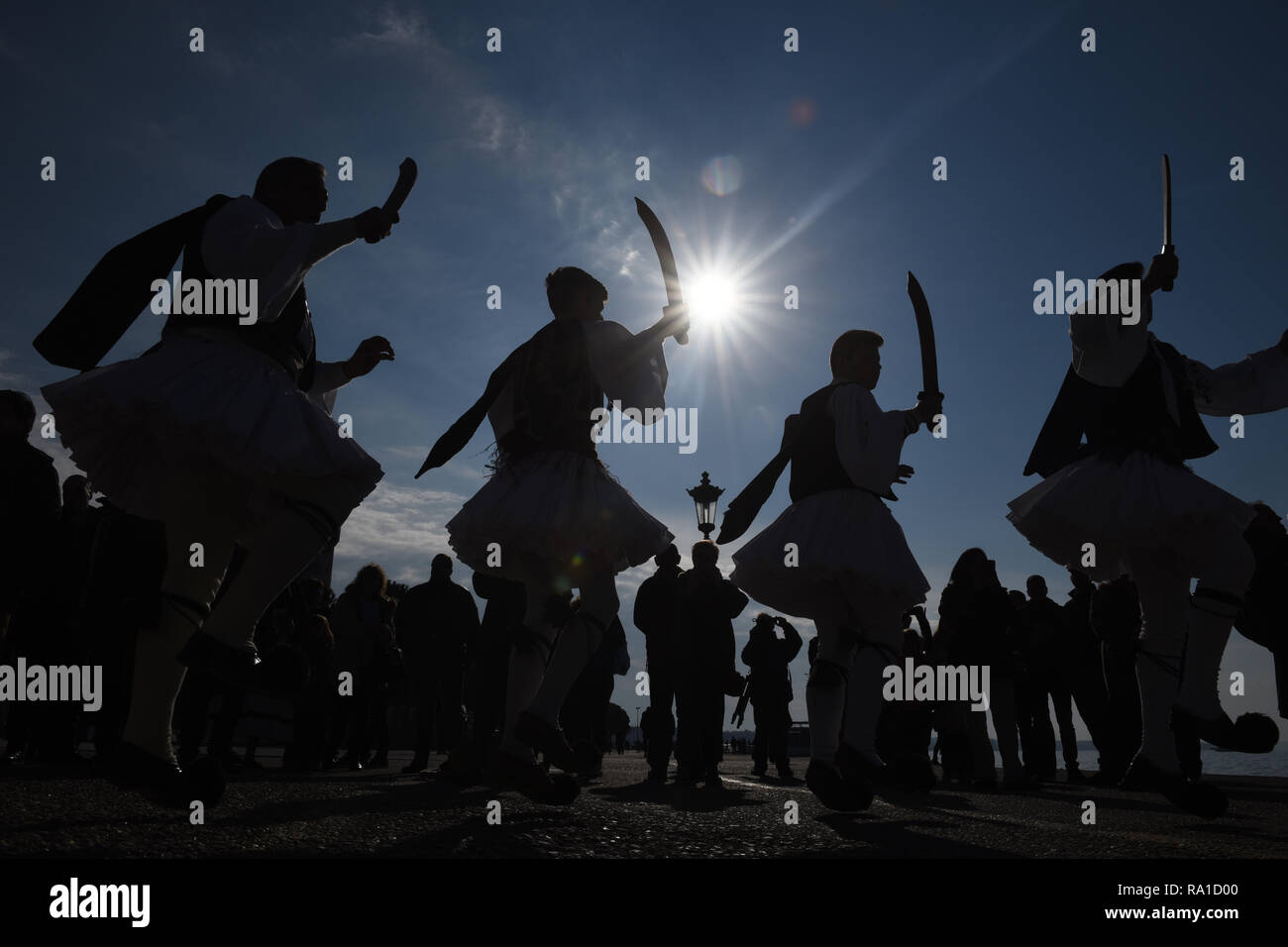 Thessaloniki, Greece. 30th Dec, 2018. Men dressed in traditional Evzone ...