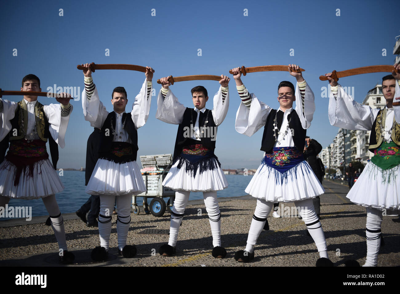 Thessaloniki, Greece. 30th Dec, 2018. Men dressed in traditional Evzone ...