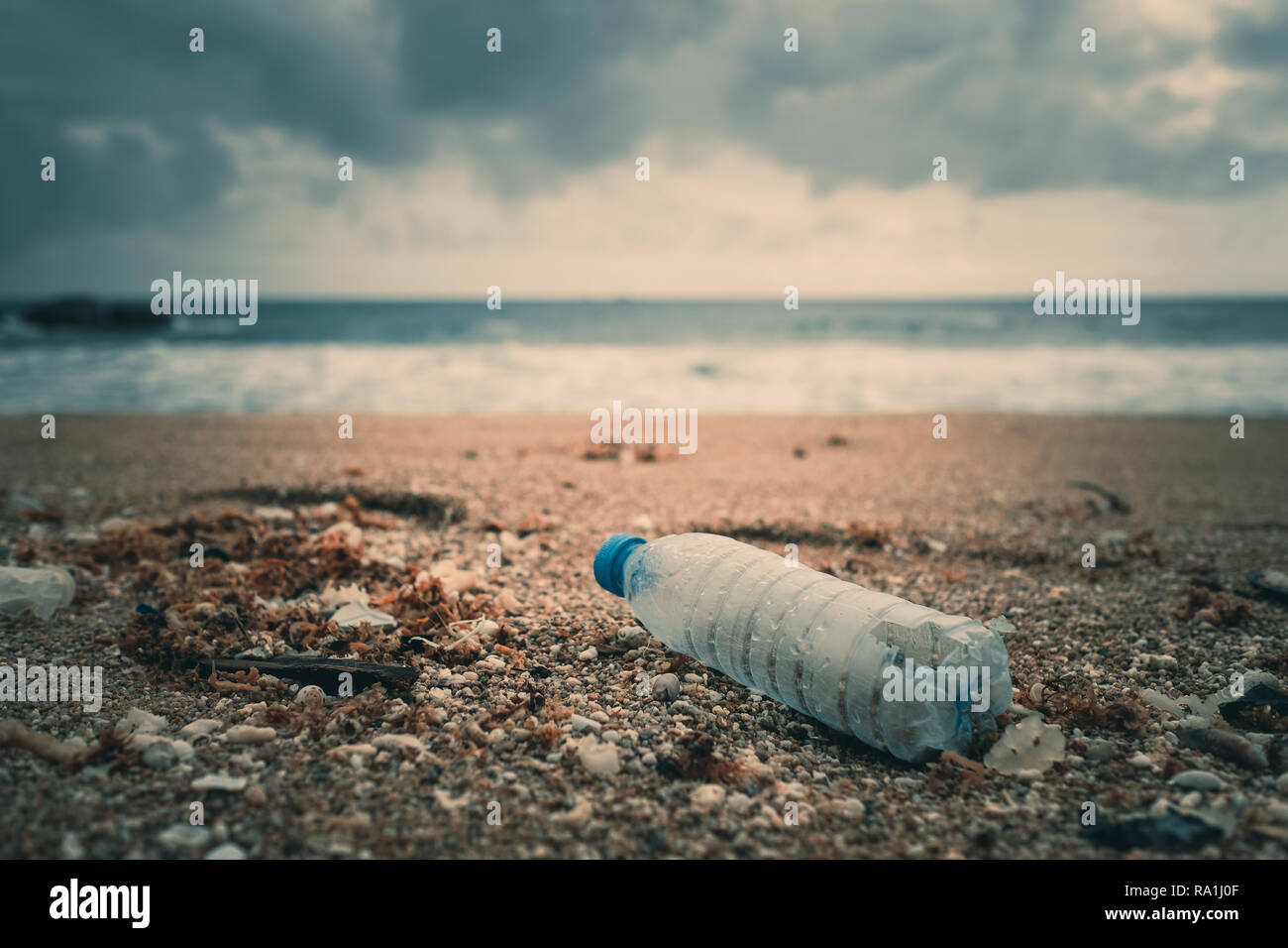 Trash, plastic, garbage, bottle... environmental pollution on the beach ...
