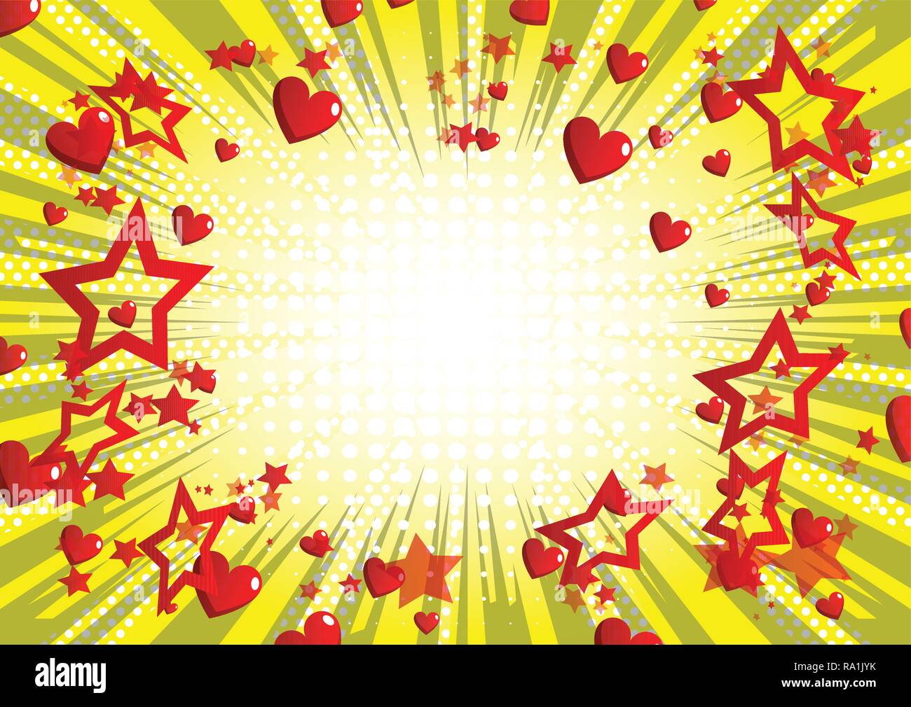 Vector illustrated retro comic book background with hearts, pop art ...