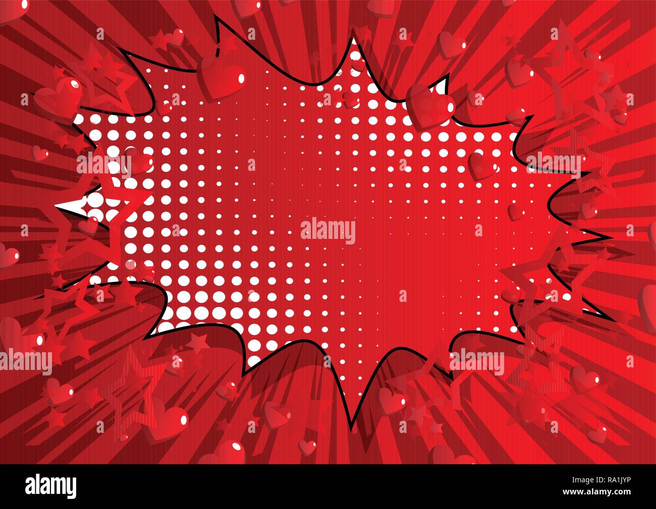 Vector illustrated retro comic book background with hearts, pop art ...